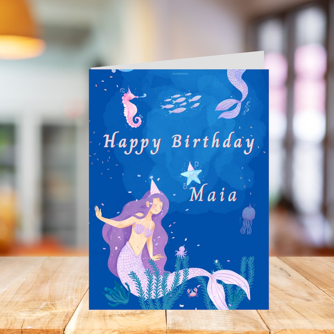EDITABLE Mermaid Birthday Card Template, DIGITAL DOWNLOAD, Instant ...