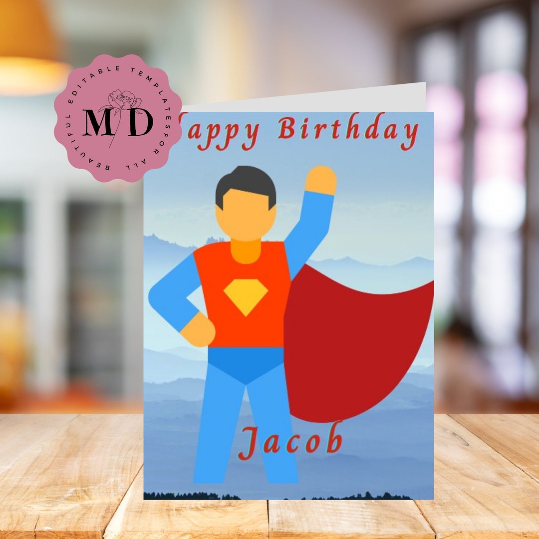 EDITABLE Superhero Birthday Card Template, DIGITAL DOWNLOAD, Instant ...