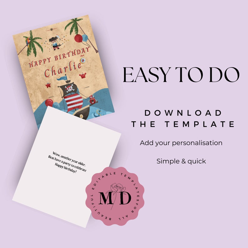 Editable Pirate Ship Birthday Card Template (digital Download) - Etsy