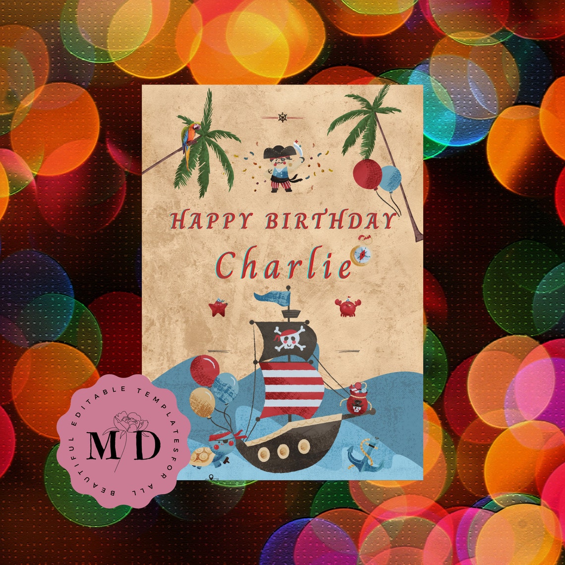 Editable Pirate Ship Birthday Card Template (digital Download) - Etsy