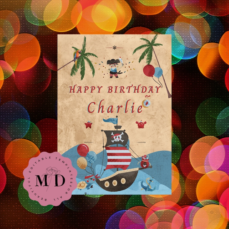 Editable Pirate Ship Birthday Card Template (digital Download) - Etsy