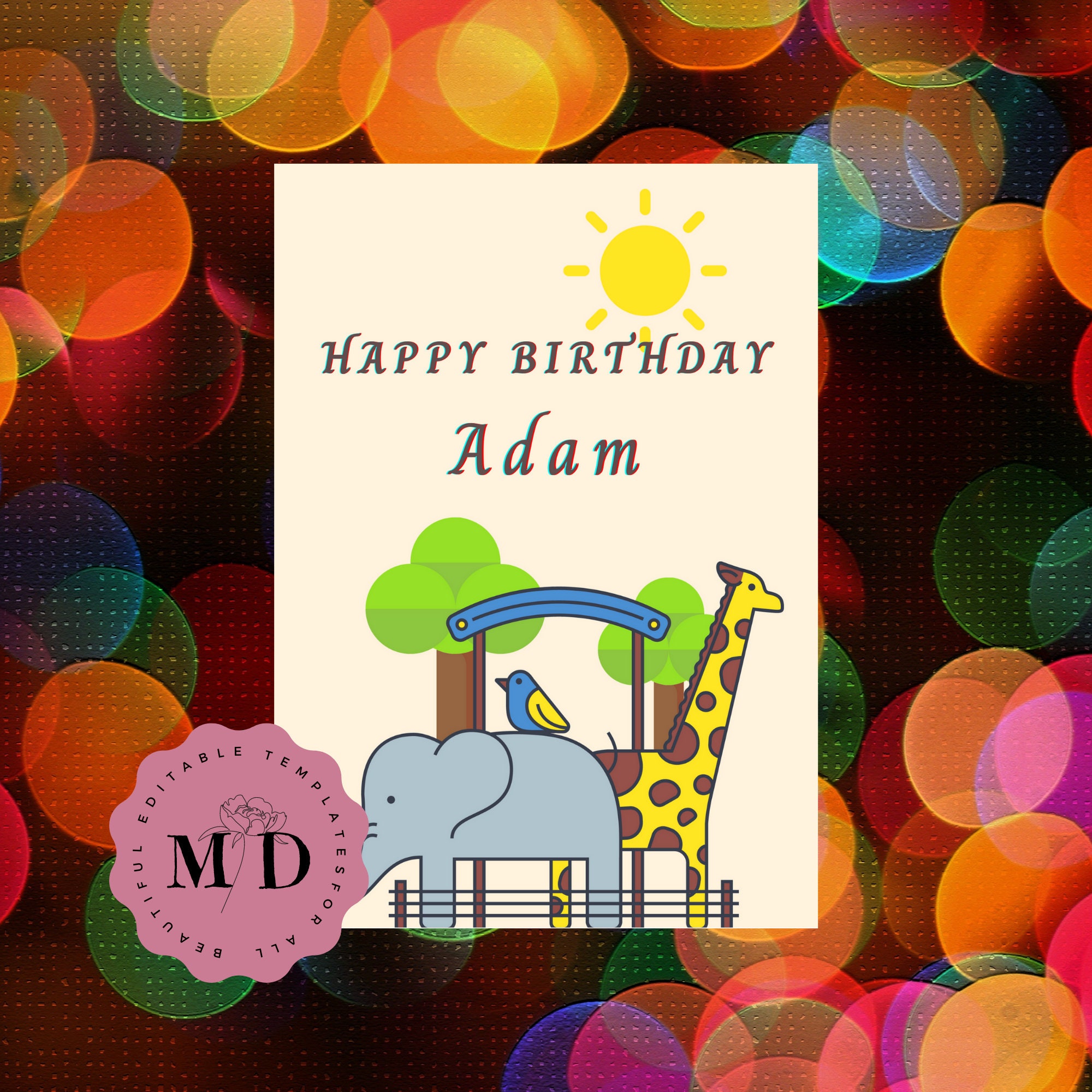 EDITABLE Wild Animal Birthday Card Template, DIGITAL DOWNLOAD ...