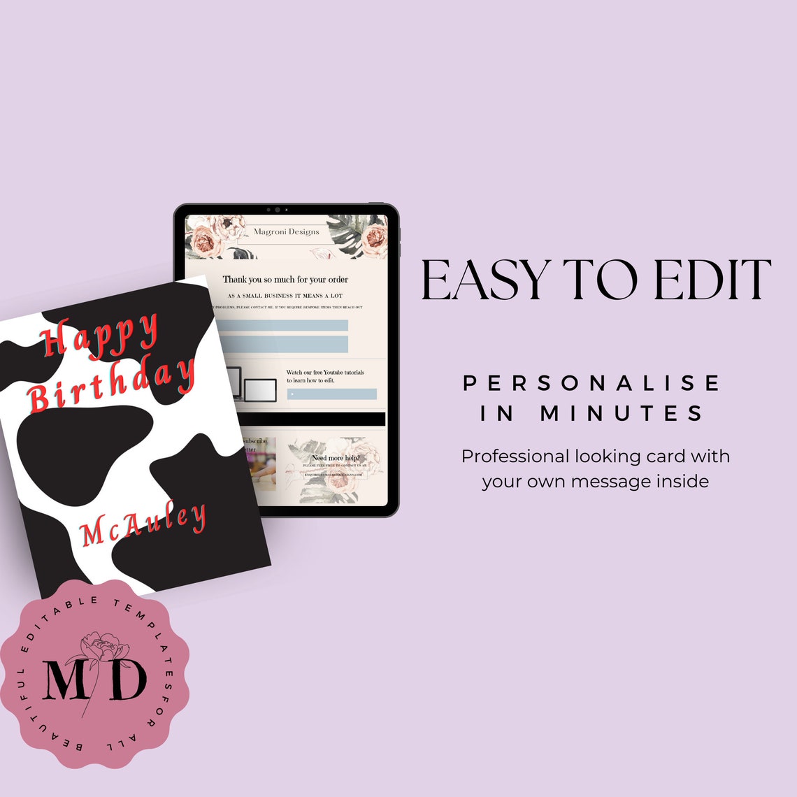 EDITABLE Cow Birthday Card Template, DIGITAL DOWNLOAD, Farmer Card ...