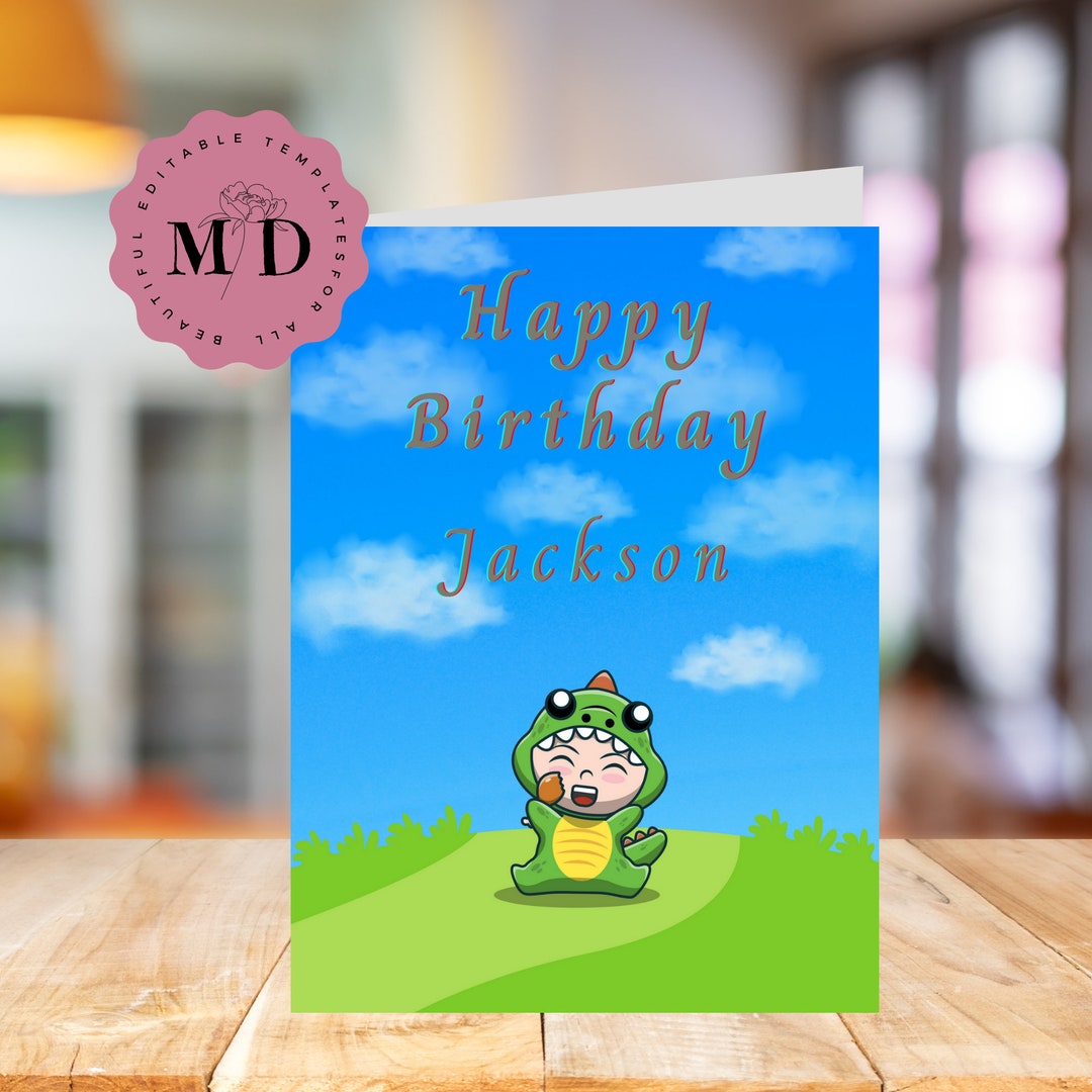 EDITABLE Dinosaur Birthday Card Template, DIGITAL DOWNLOAD, Instant ...