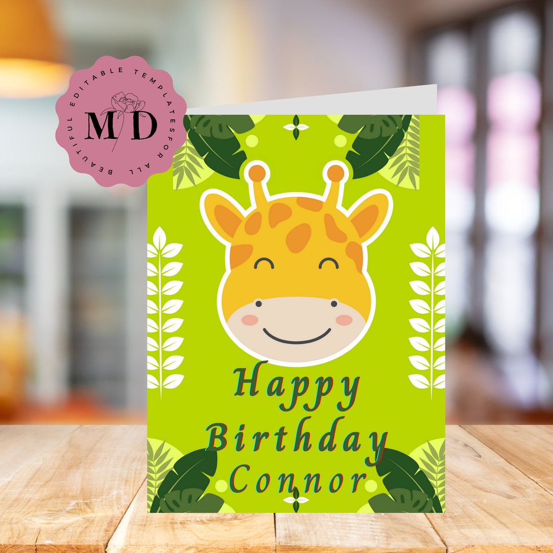 EDITABLE Giraffe Birthday Card Template, DIGITAL DOWNLOAD, Instantly ...