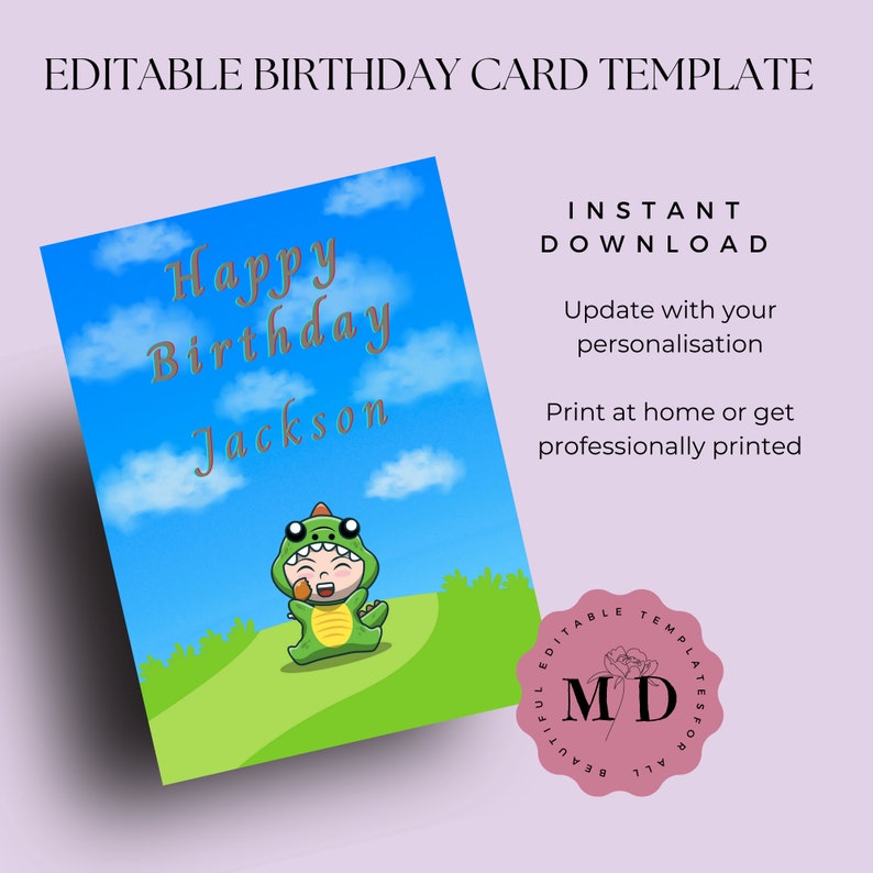 EDITABLE Dinosaur Birthday Card Template DIGITAL DOWNLOAD - Etsy