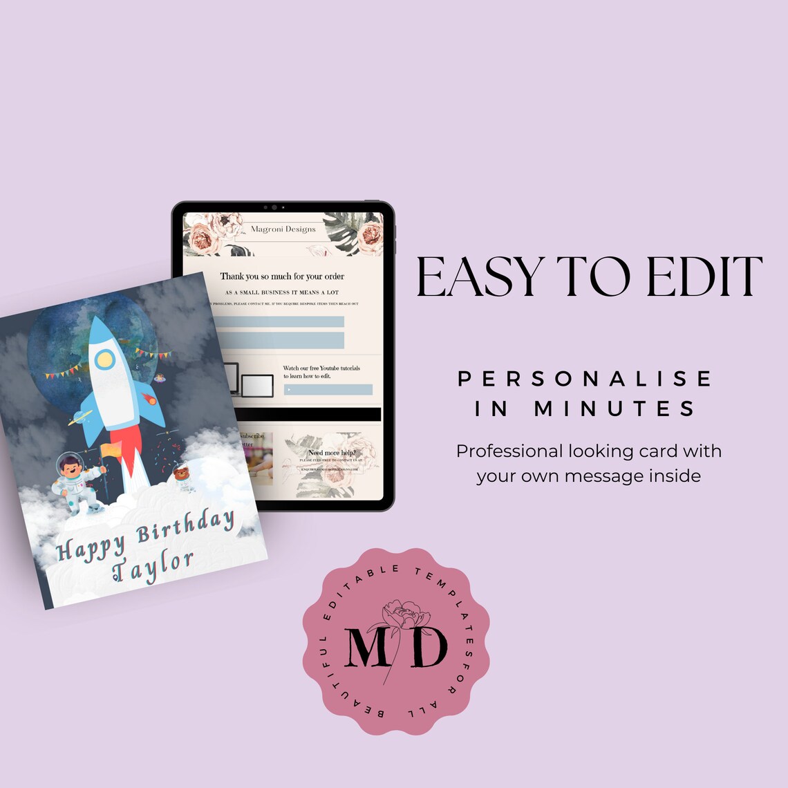 EDITABLE Rocket Birthday Card Template, DIGITAL DOWNLOAD, Instant ...