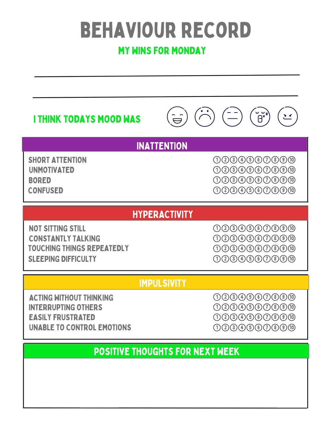 EDITABLE Kids ADHD Organiser Planner Behaviour Tracker, Digital ...