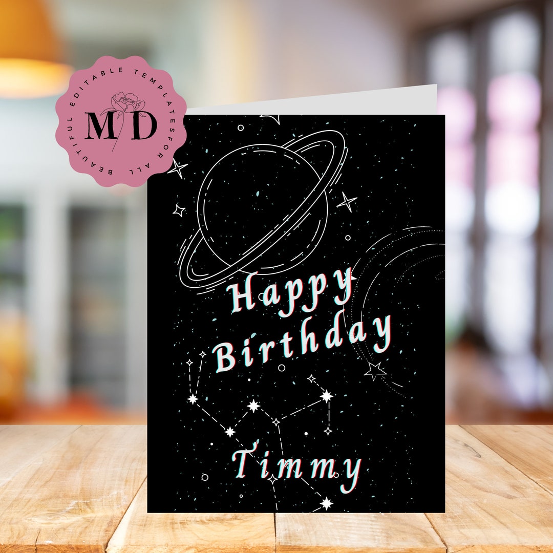 EDITABLE Space Birthday Card Template, DIGITAL DOWNLOAD, Instant ...