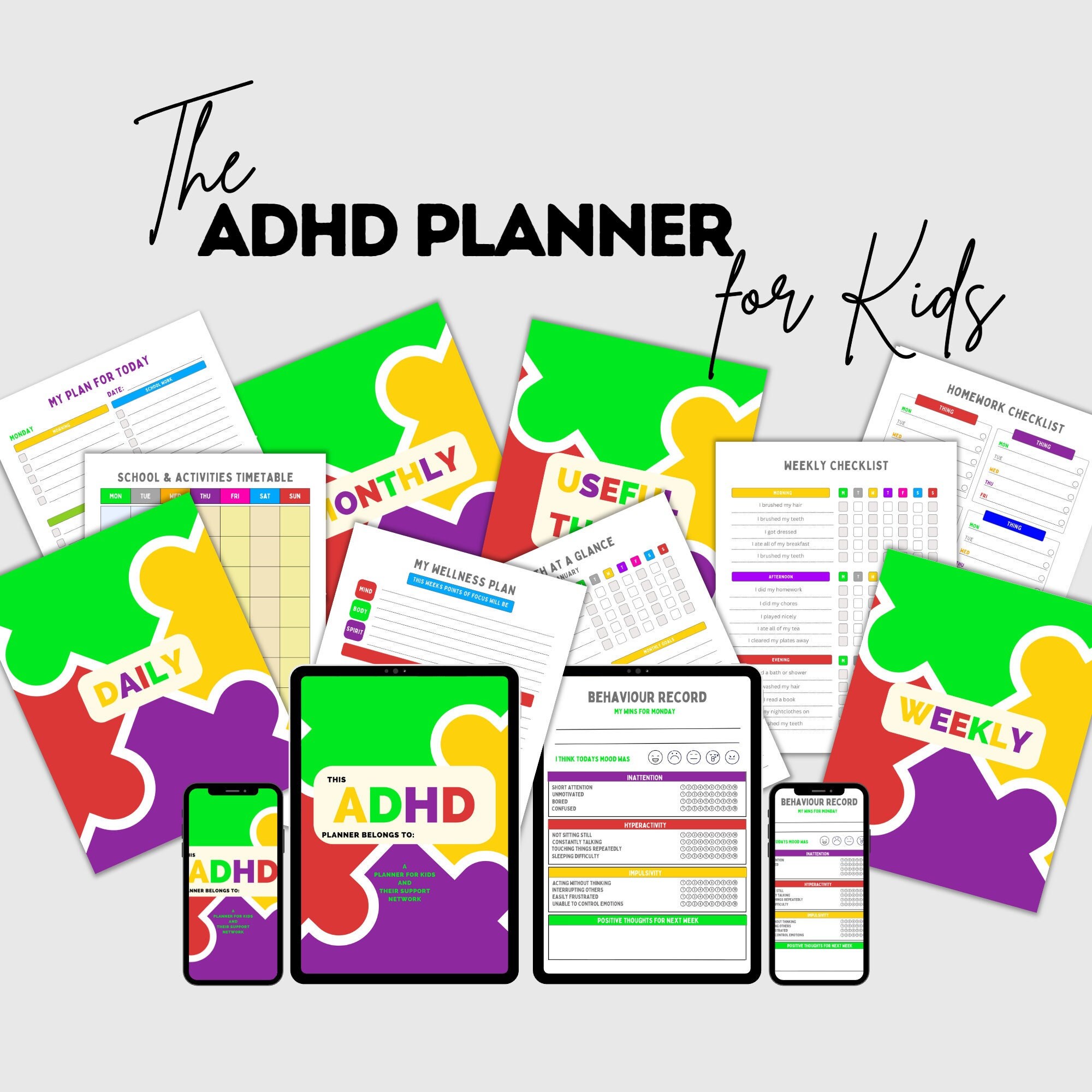 EDITABLE Kids ADHD Organiser Planner Behaviour Tracker, Digital ...