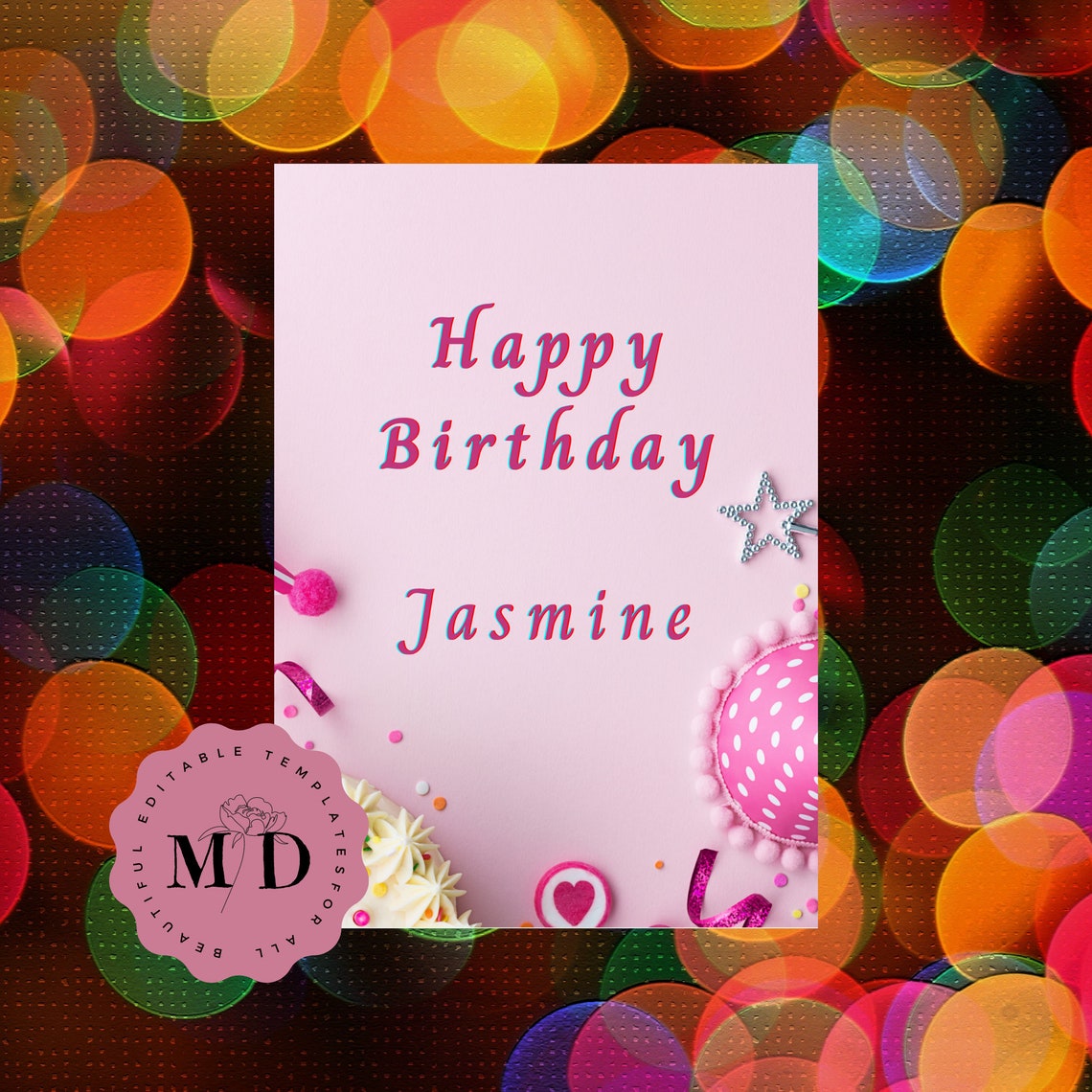 EDITABLE Pink Birthday Card Template, DIGITAL DOWNLOAD, Instant ...