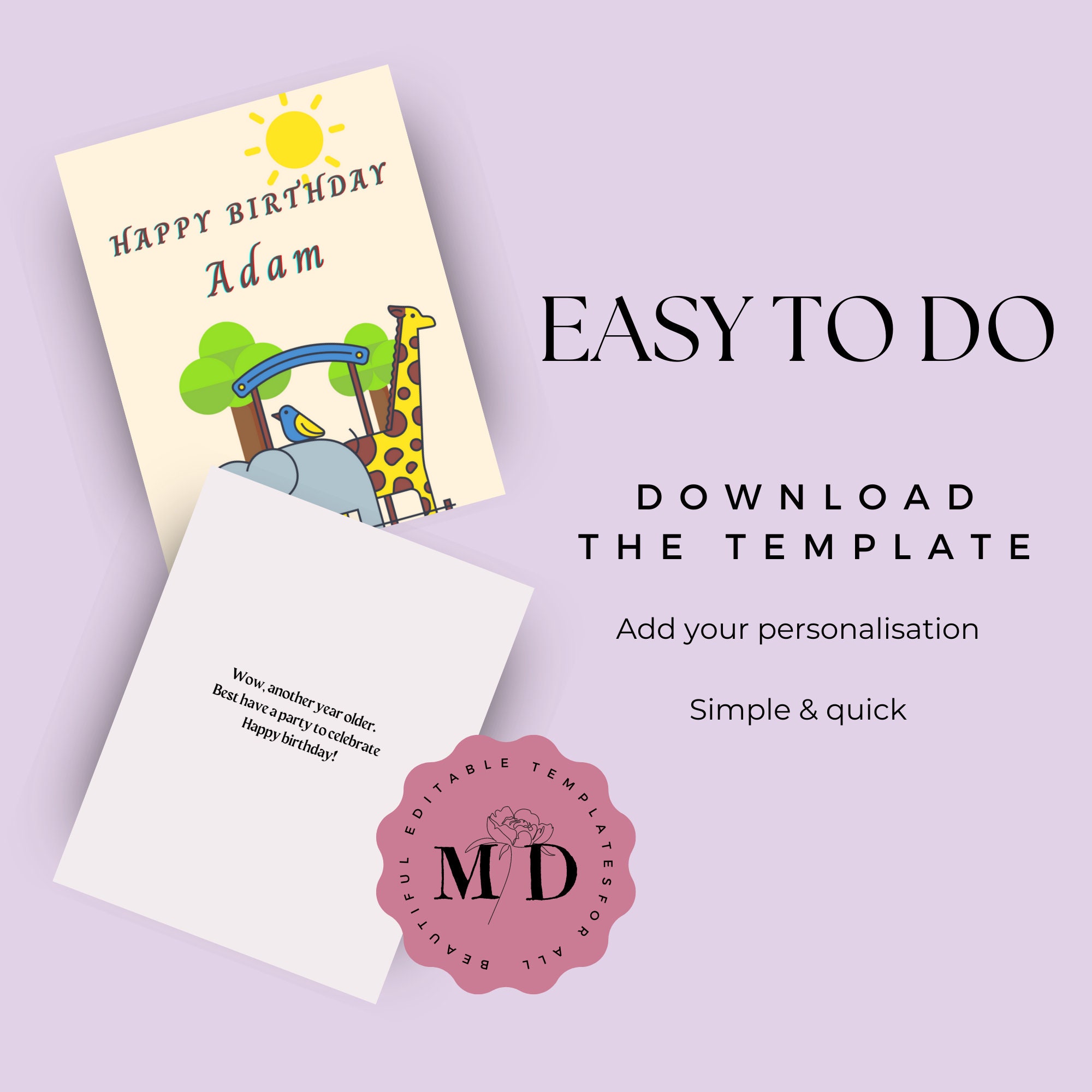 EDITABLE Wild Animal Birthday Card Template, DIGITAL DOWNLOAD ...