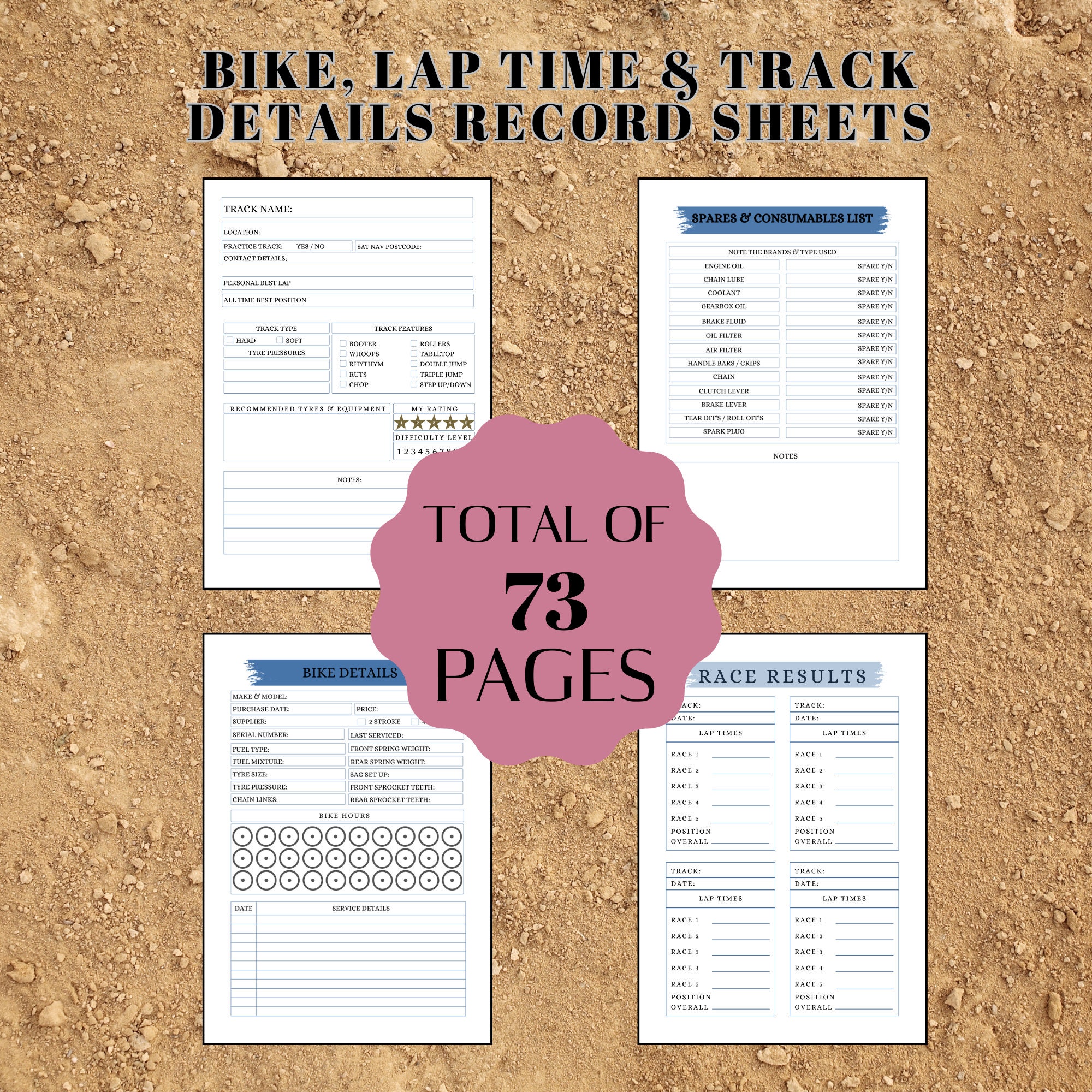 MX Bike Track and Rider Planner, Lap Time Record, Use Digitally or ...