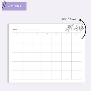 Undated Monthly Calendar Planner, Monday & Sunday Start, Printable ...