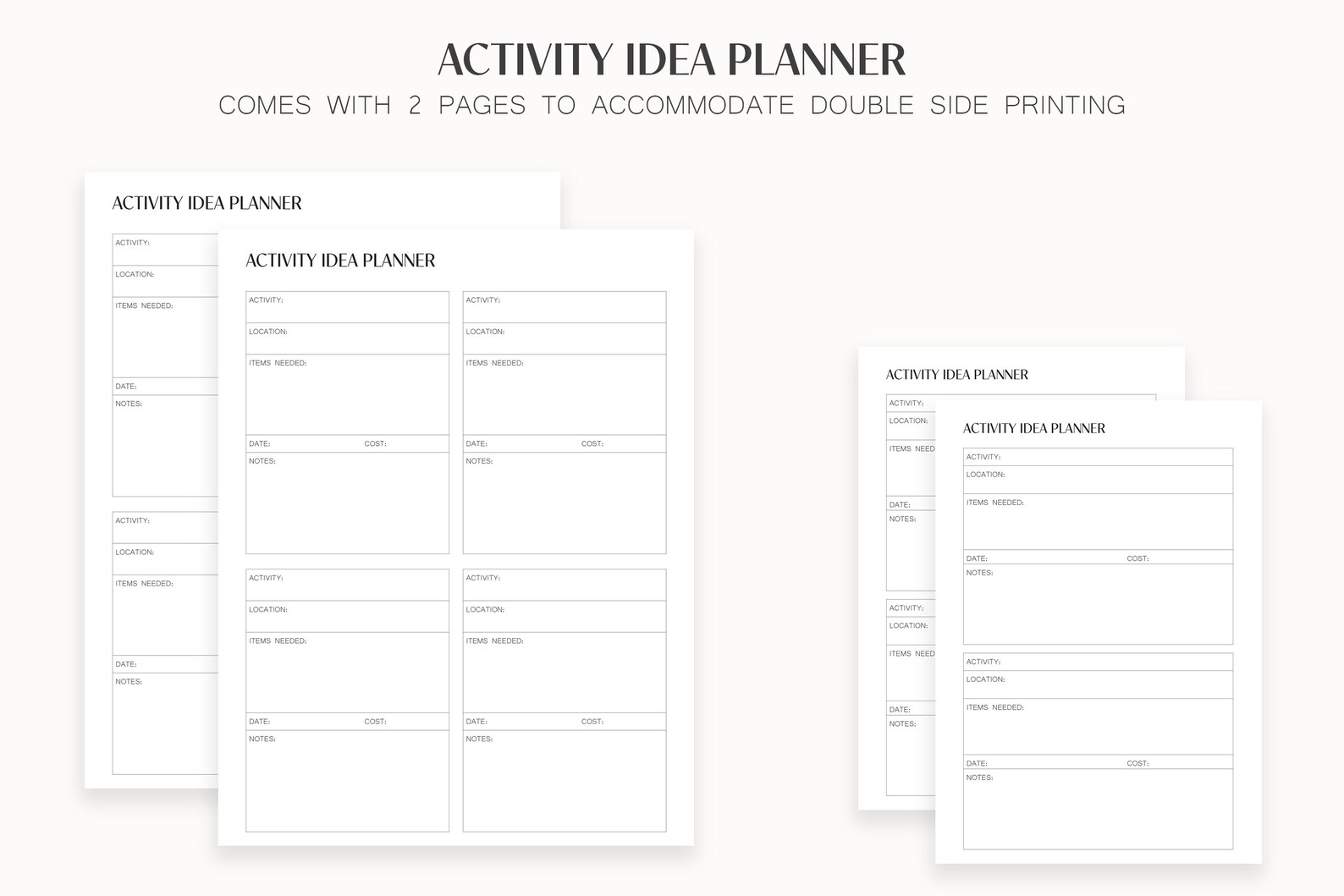 Printable Activity Idea Planner, Letter Size & A5 Paper, Family ...