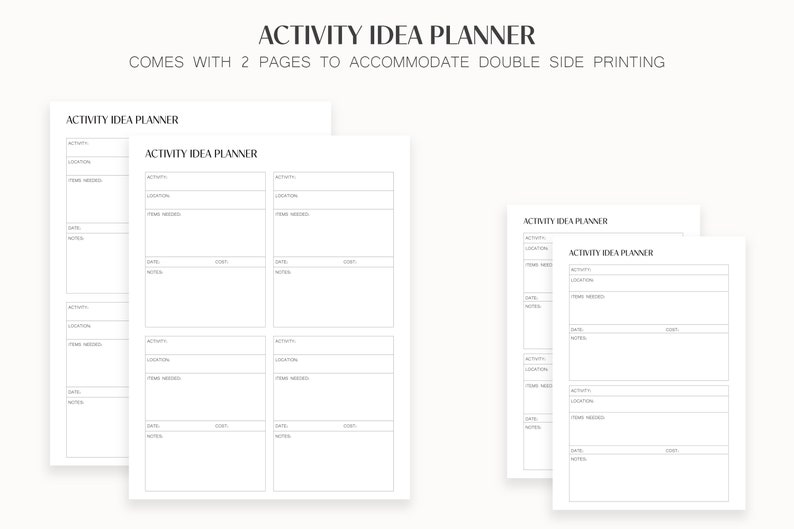 Printable Activity Idea Planner, Letter Size & A5 Paper, Family ...