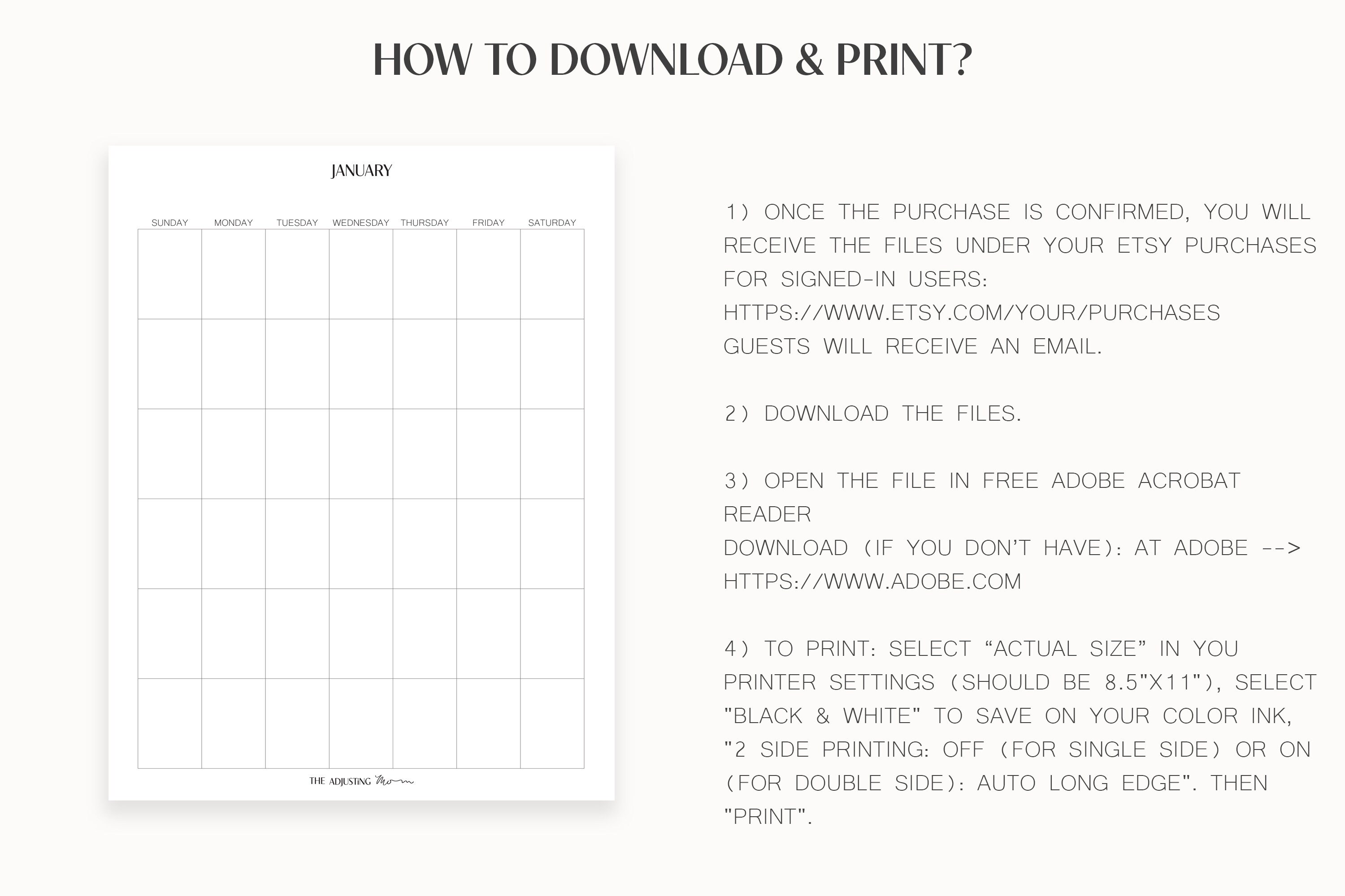 Printable Dated Month Blank Calendar, Use for Any Year, 2023, 2024 ...