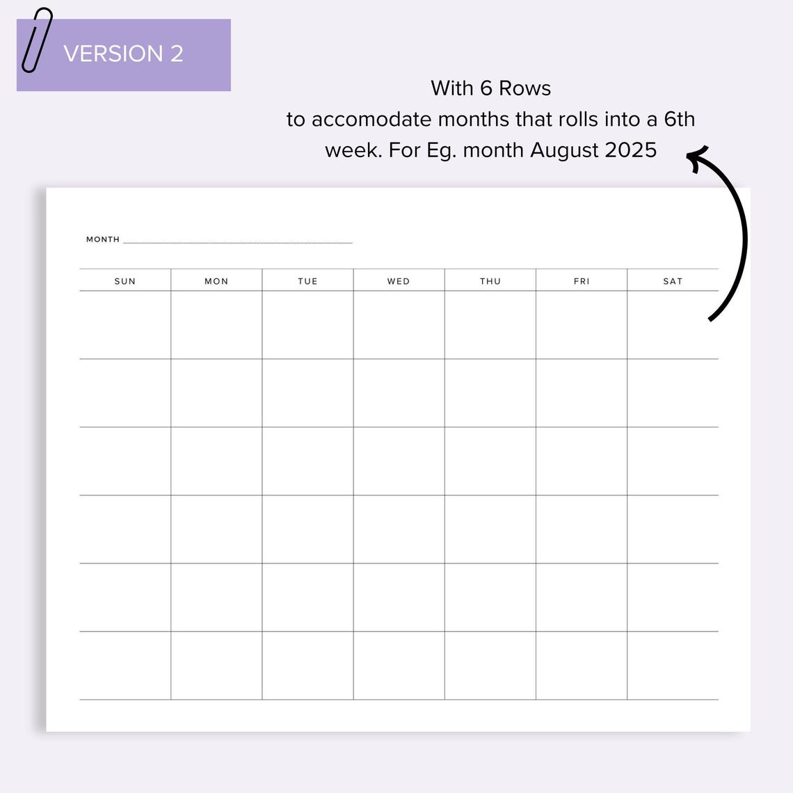 Monthly Calendar Planner Undated, Monday & Sunday Start, Printable ...
