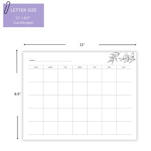 Undated Monthly Calendar Planner, Monday & Sunday Start, Printable ...