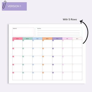 Undated Monthly Calendar Printable, Monday & Sunday Start, Blank ...