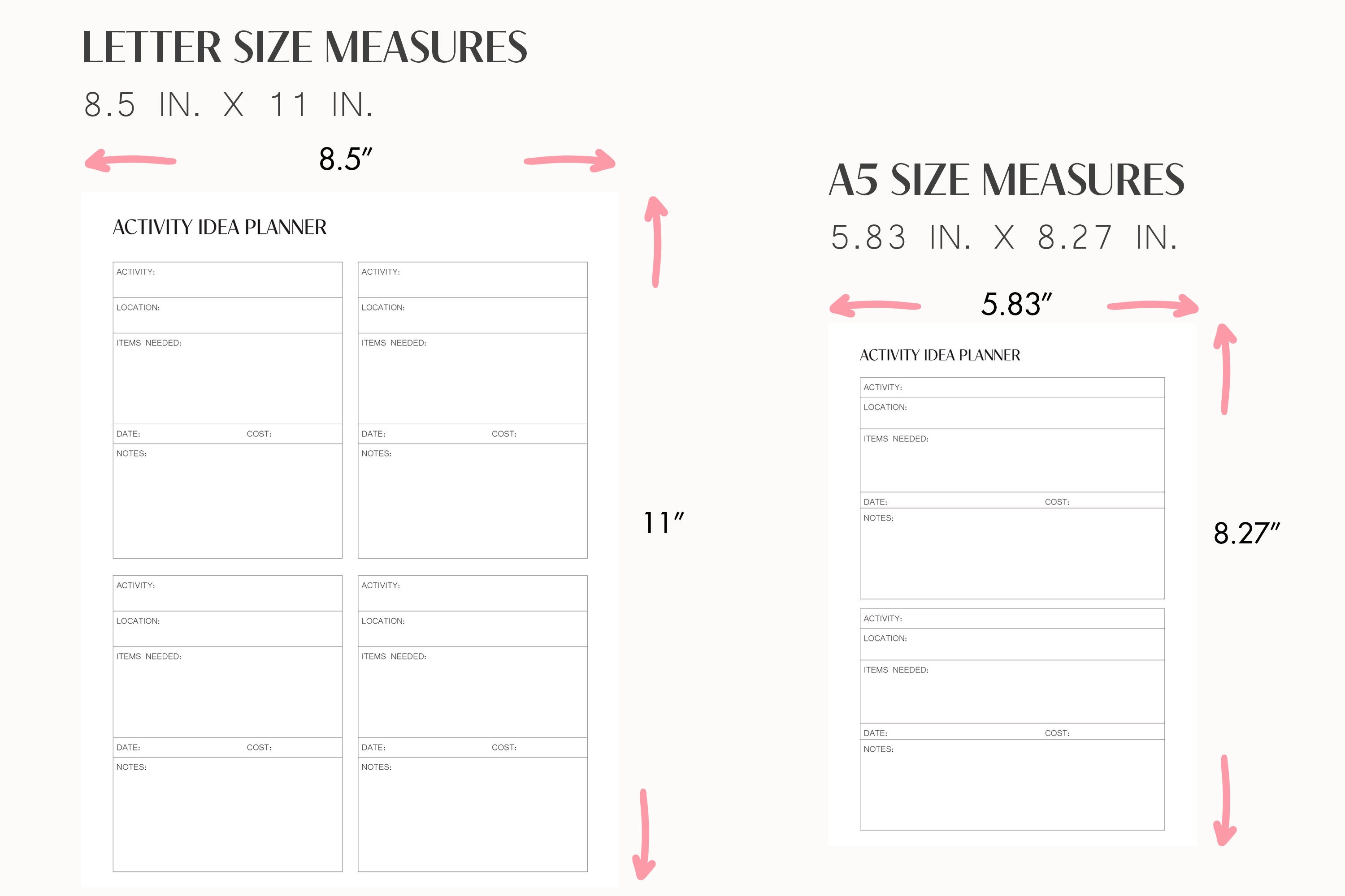 Printable Activity Idea Planner, Letter Size & A5 Paper, Family ...
