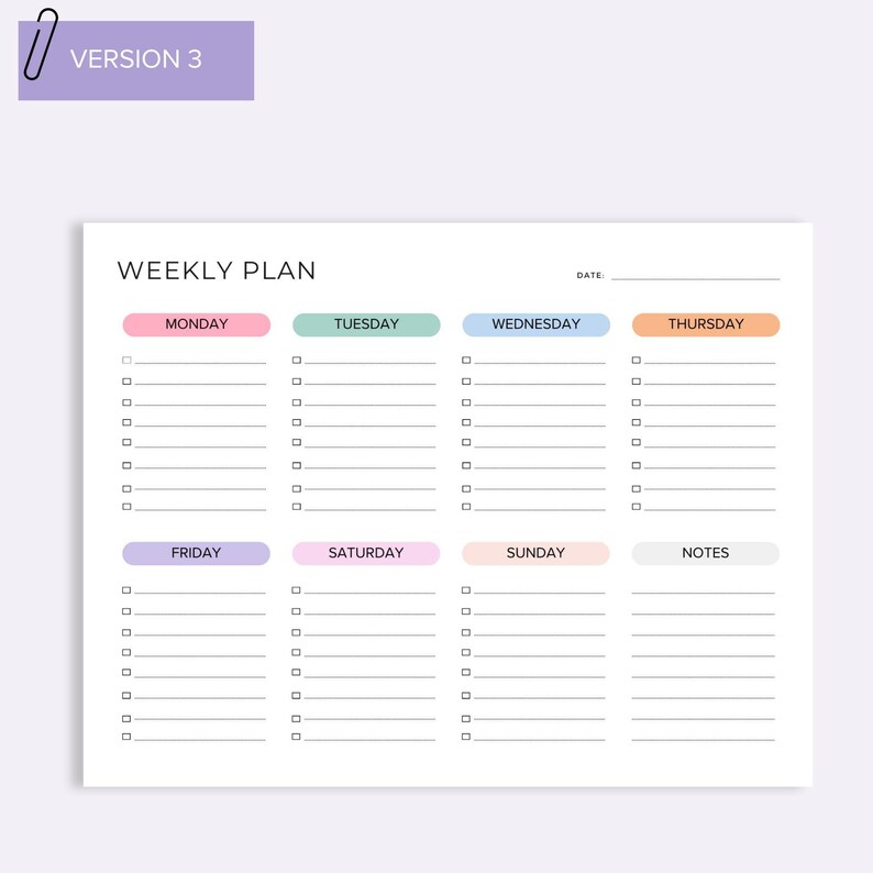 Printable Weekly Planner Landscape, Week at at Glance, Weekly Organizer ...