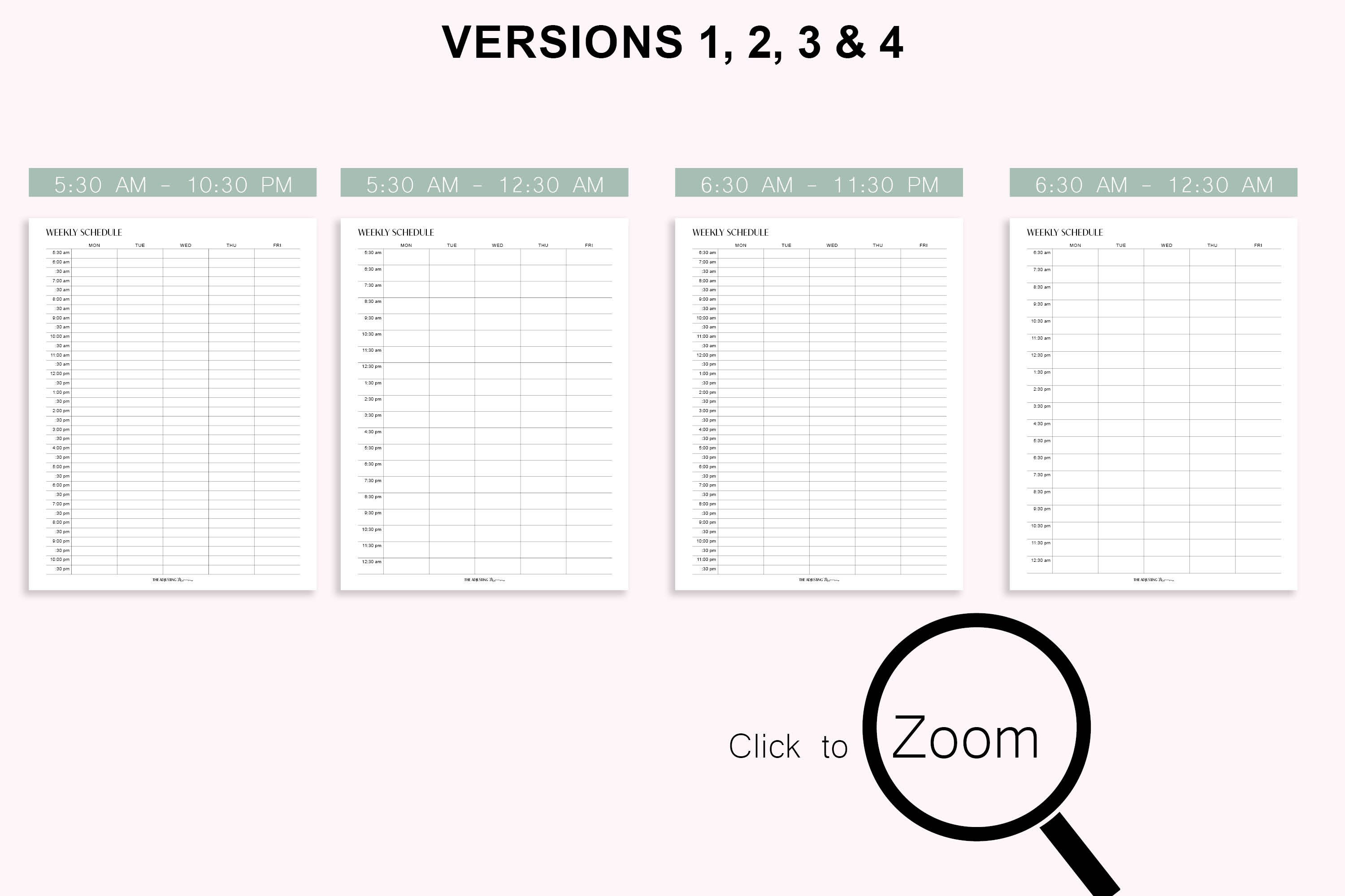 Half Hour Weekly Schedule, Printable Half Hour Planner, Weekly Half ...