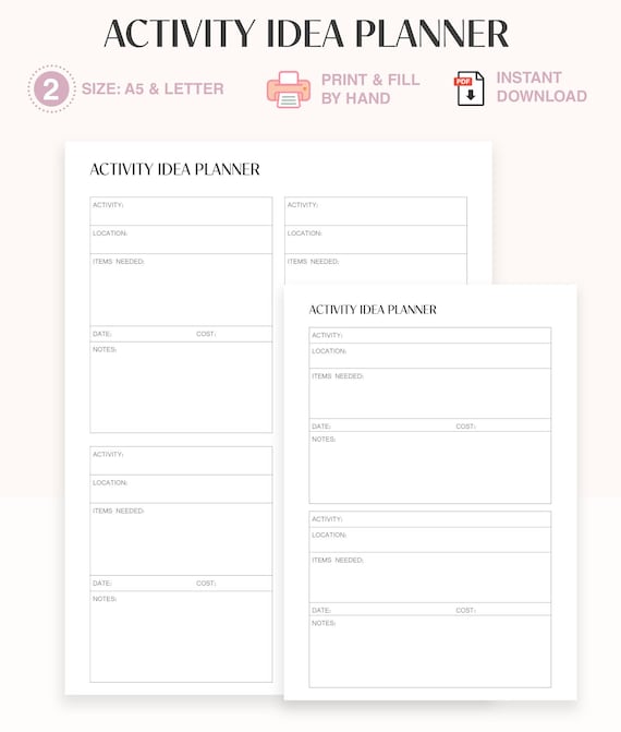 Printable Activity Idea Planner Letter Size & A5 Paper - Etsy