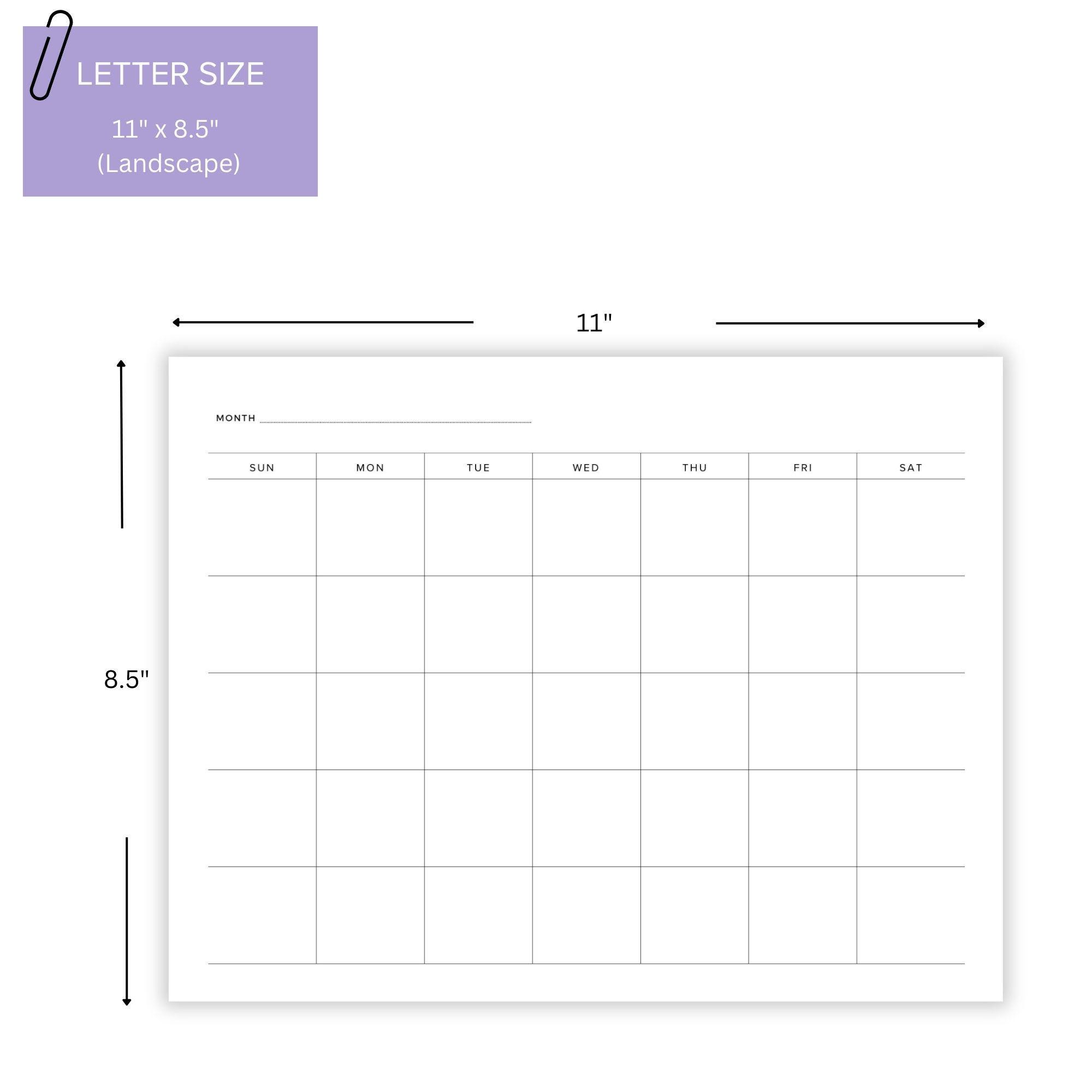 Monthly Calendar Planner Undated, Monday & Sunday Start, Printable ...