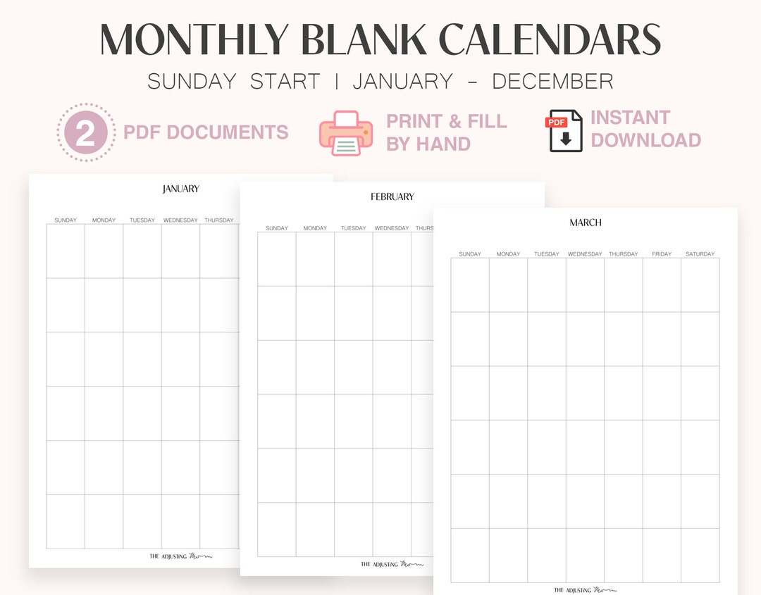 Printable Dated Month Blank Calendar, Use for Any Year, 2023, 2024 ...