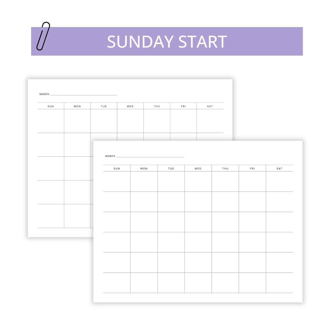 Monthly Calendar Planner Undated, Monday & Sunday Start, Printable ...