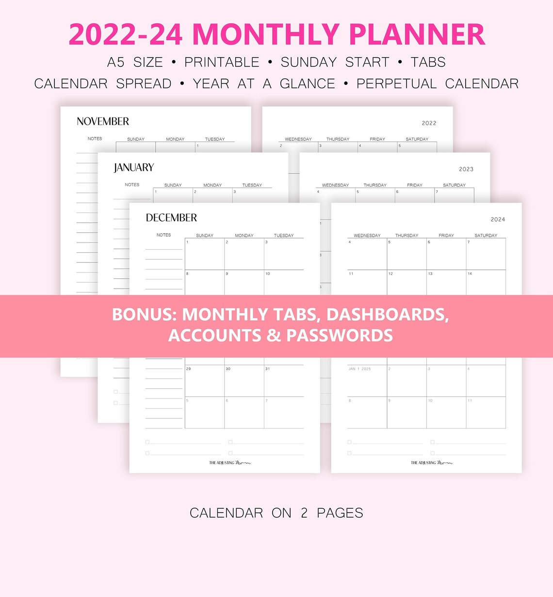 Printable 2022 2023 2024 Monthly Planner A5 Monthly Planner - Etsy