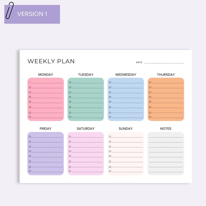 Printable Weekly Planner Landscape, Week at at Glance, Weekly Organizer ...