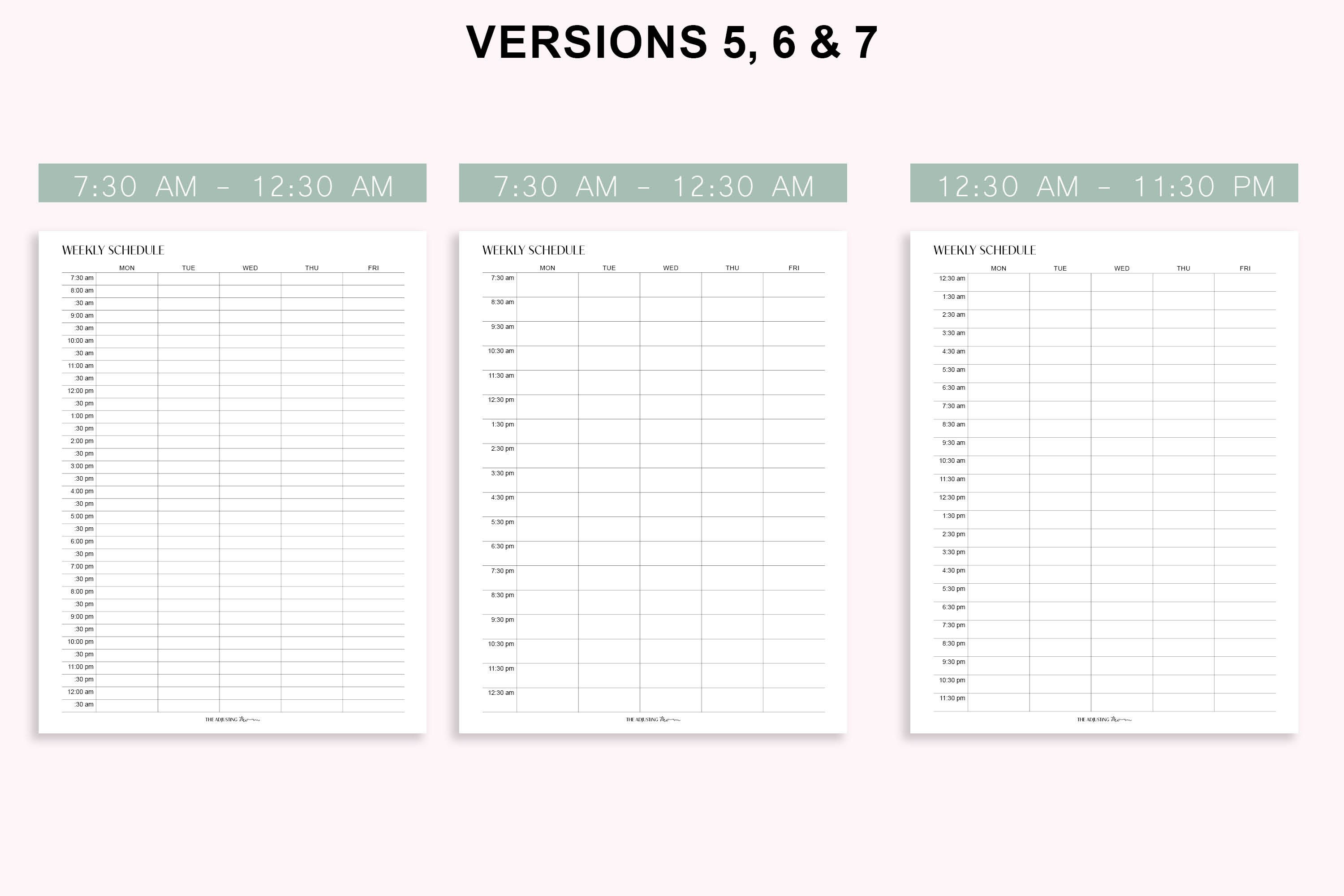 Half Hour Weekly Schedule, Printable Half Hour Planner, Weekly Half ...