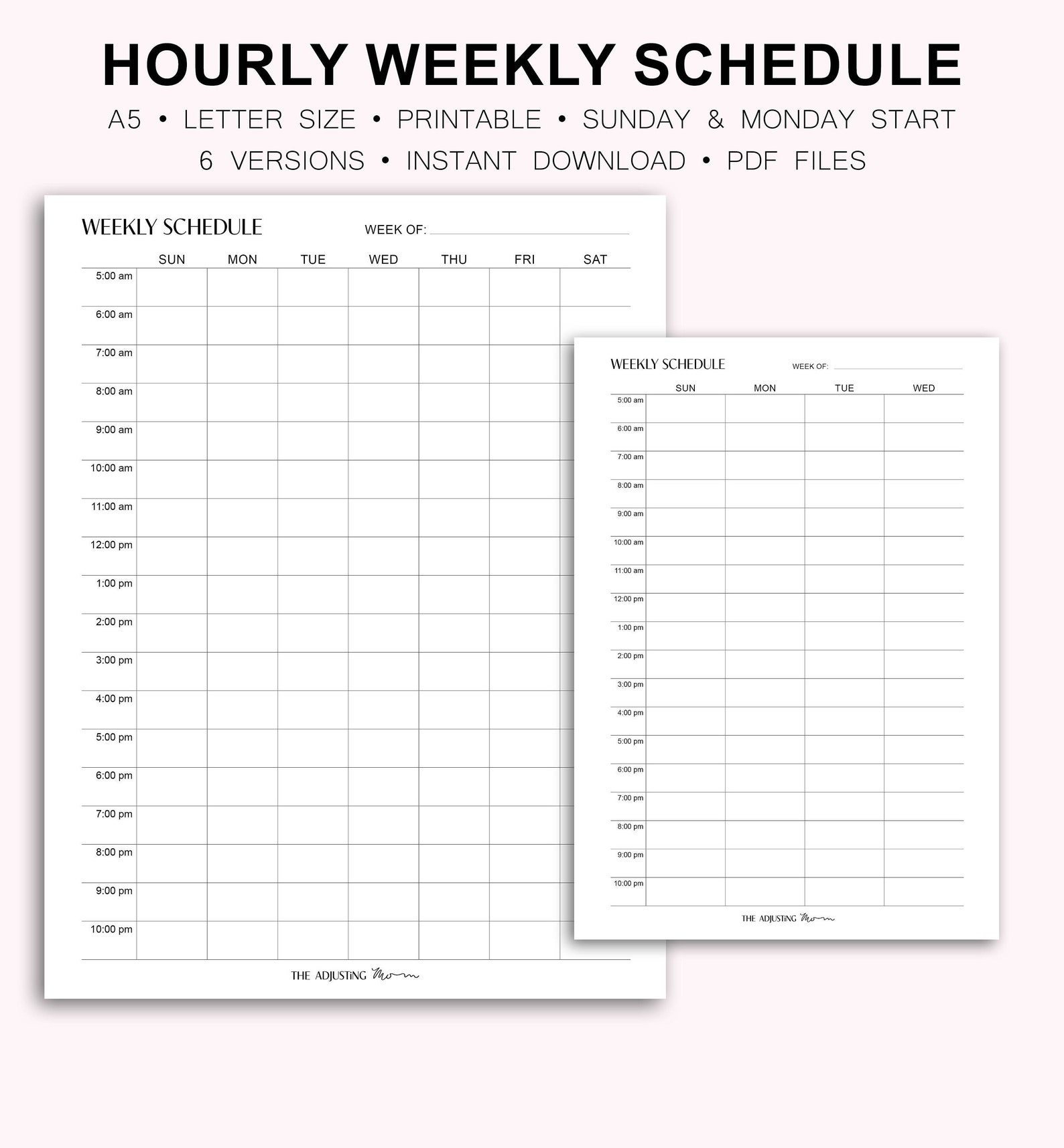 Printable Weekly Hourly Schedule Planner, Time Blocking, 5 Am, 6 Am, 8 ...