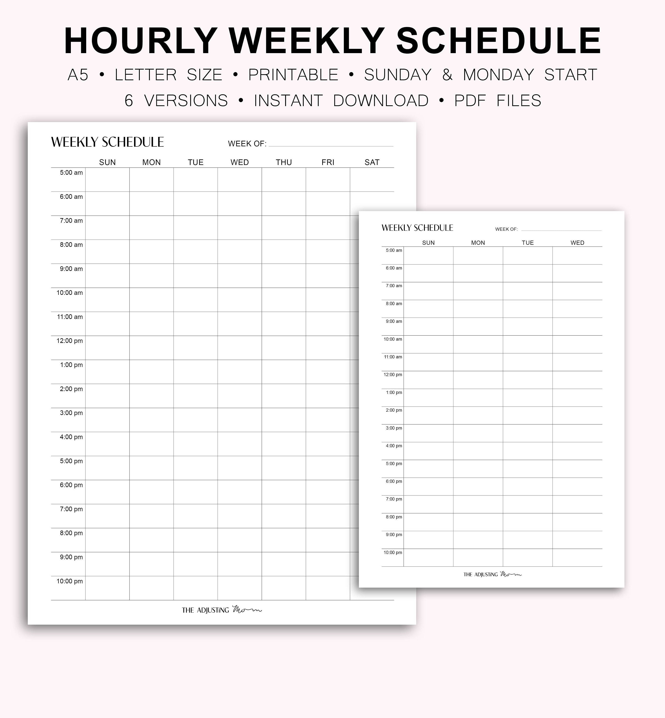 Printable Weekly Hourly Schedule Planner, Time Blocking, 5 Am, 6 Am, 8 ...