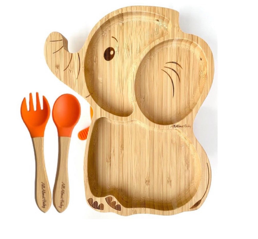 Allaboutbaby Bamboo Suction Elephant Plate W/spoon & Fork - Etsy