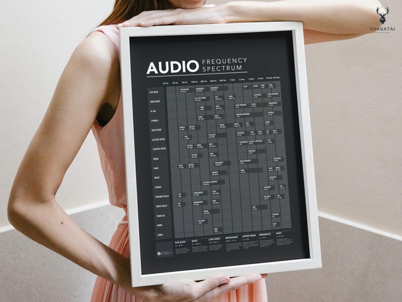 Audio Frequency Spectrum Print EQ Chart Audio Engineer Sound Production ...