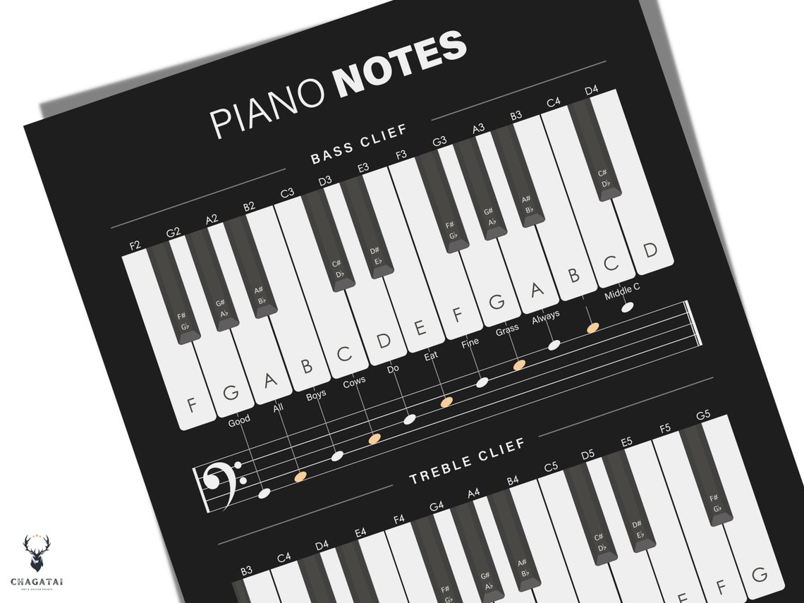 Piano Notes Chart Poster Beginners Piano Chart Music Theory - Etsy
