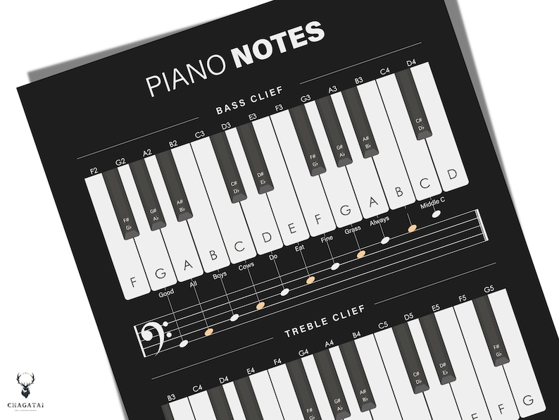 Piano Notes Chart Poster Beginners Piano Chart Music Theory - Etsy