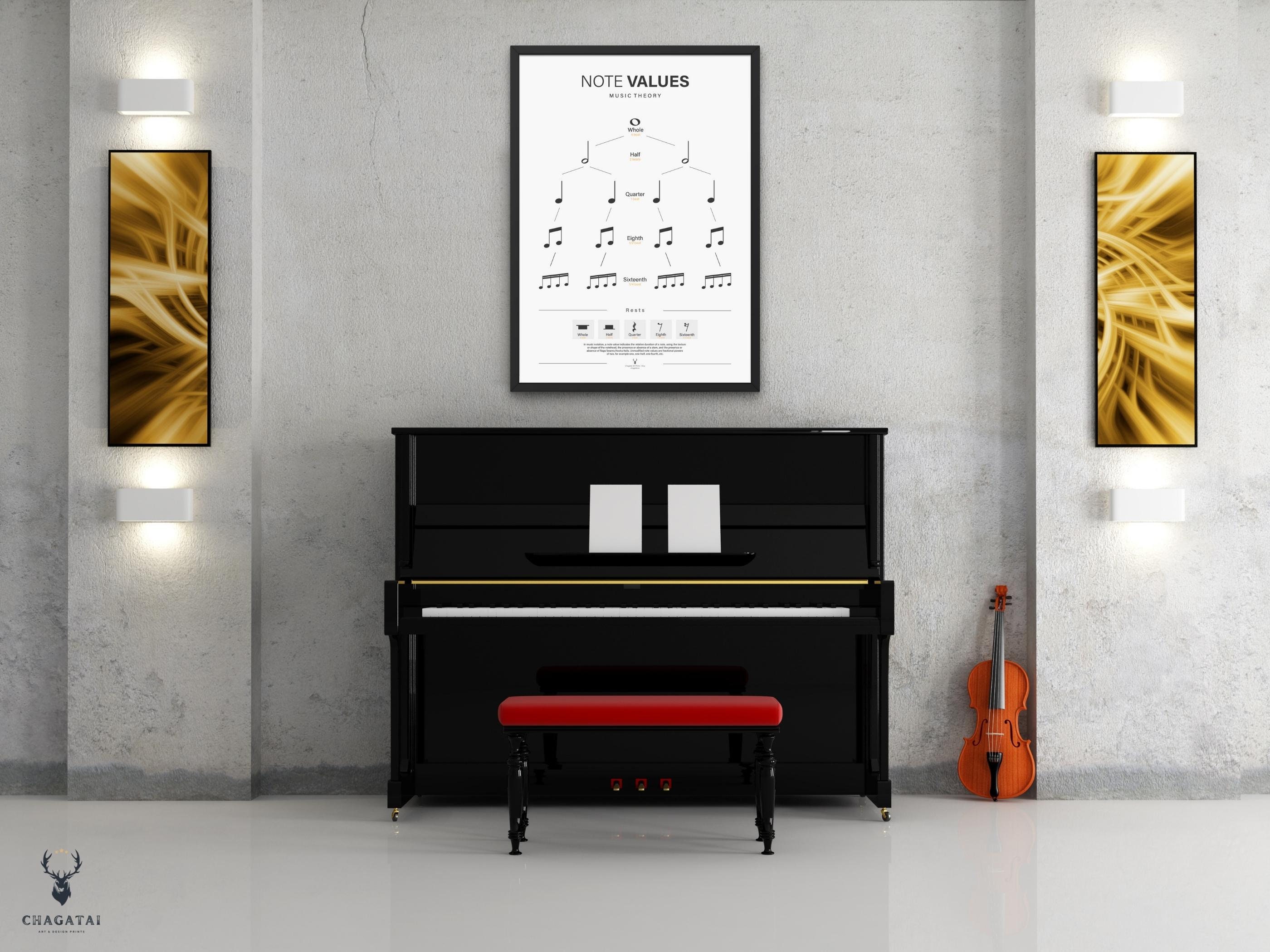 Music Note Value Chart Poster Beginners Piano Chart Music Theory Cheat ...