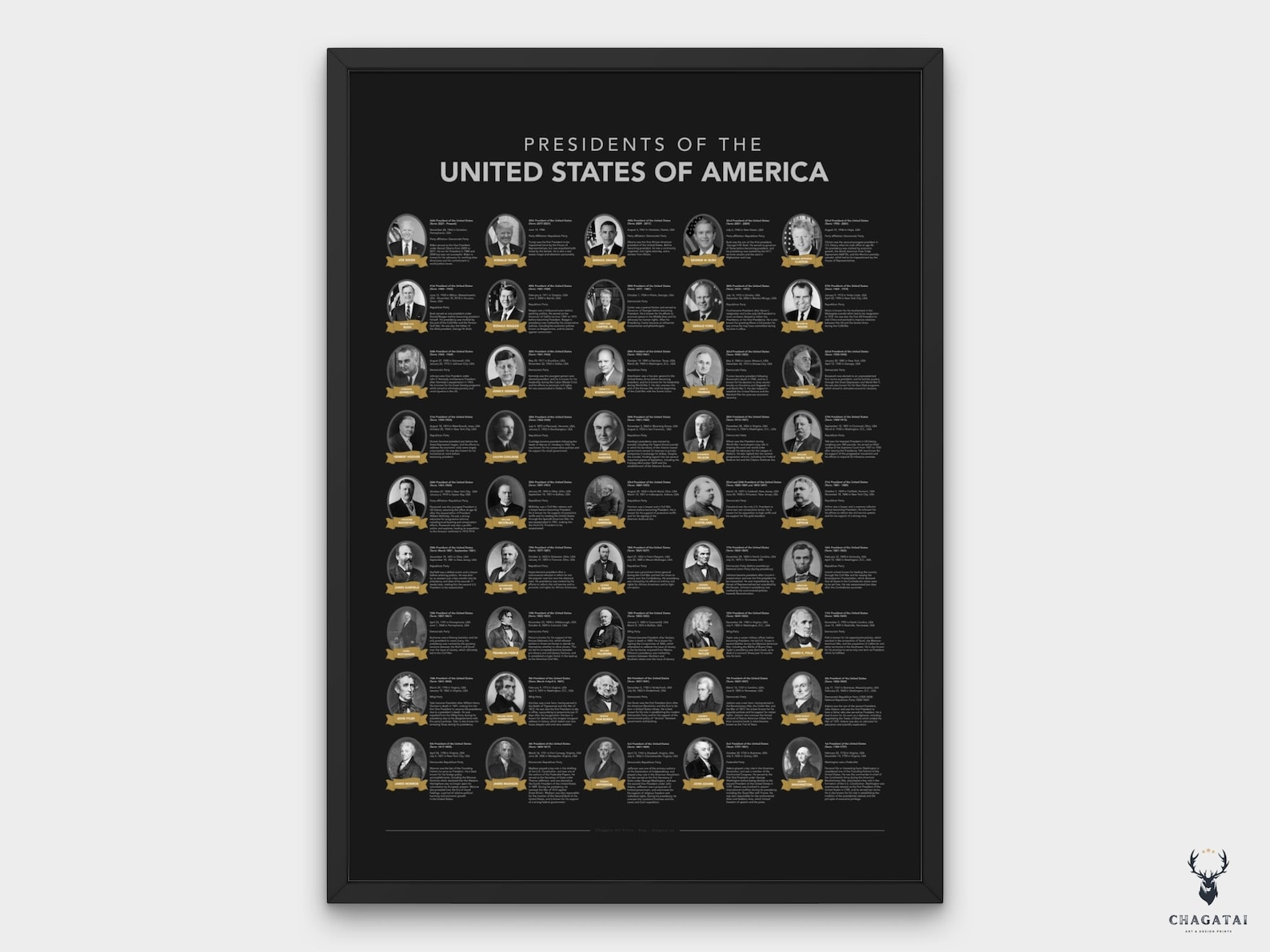 US Presidents Poster America Presidents Print Wall Decor 46 U.S ...