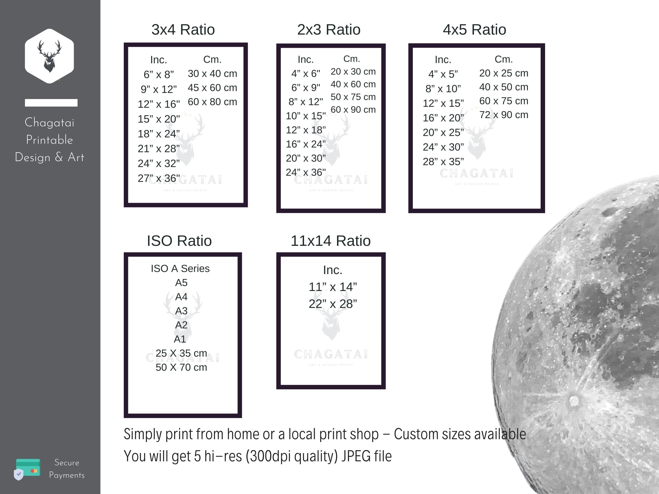 Moon Wall Art Poster Solar System Poster Monochrome Print Moon Gift for ...