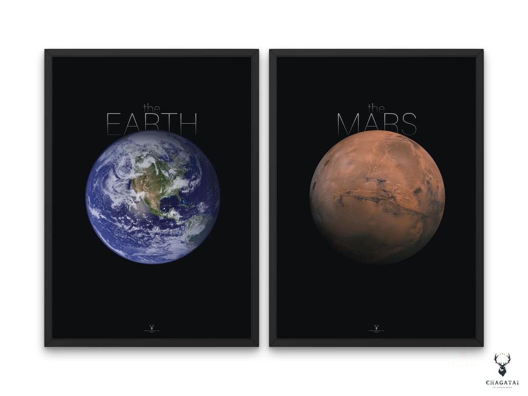 Planets Printable Poster Mars & Earth Set of 2 Solar System Poster Red ...