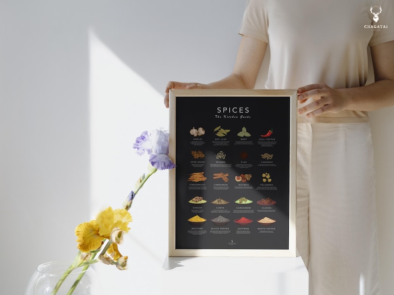 Spices Poster Kitchen Cook Cheat Paper Kitchen Wall Art Spices Guide ...