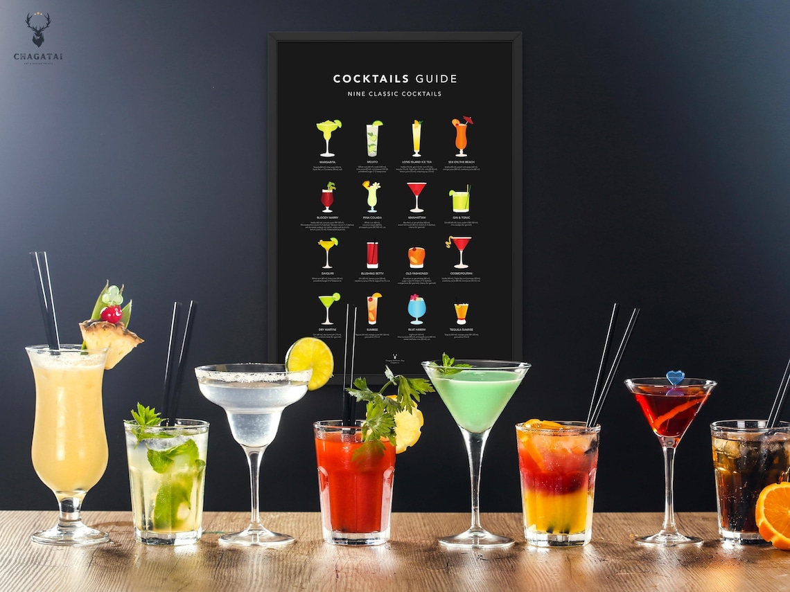 Classic Cocktails Print Cocktails Guide Poster Cocktail Gift - Etsy