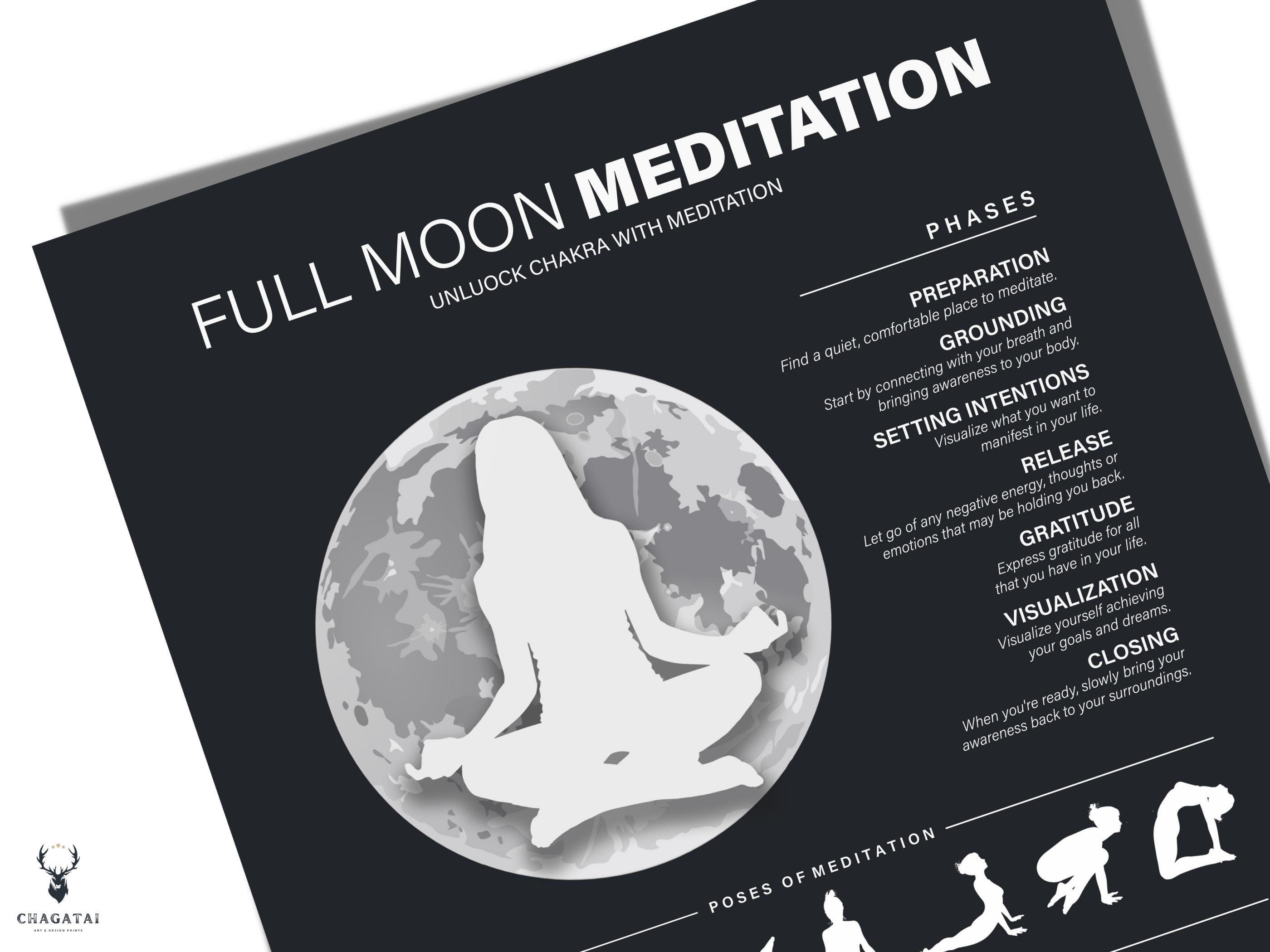 Meditation Print Full Moon Meditation Chart Poster Wall Art - Etsy
