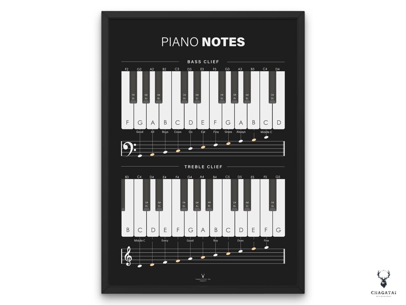 Piano Notes Chart Poster Beginners Piano Chart Music Theory - Etsy