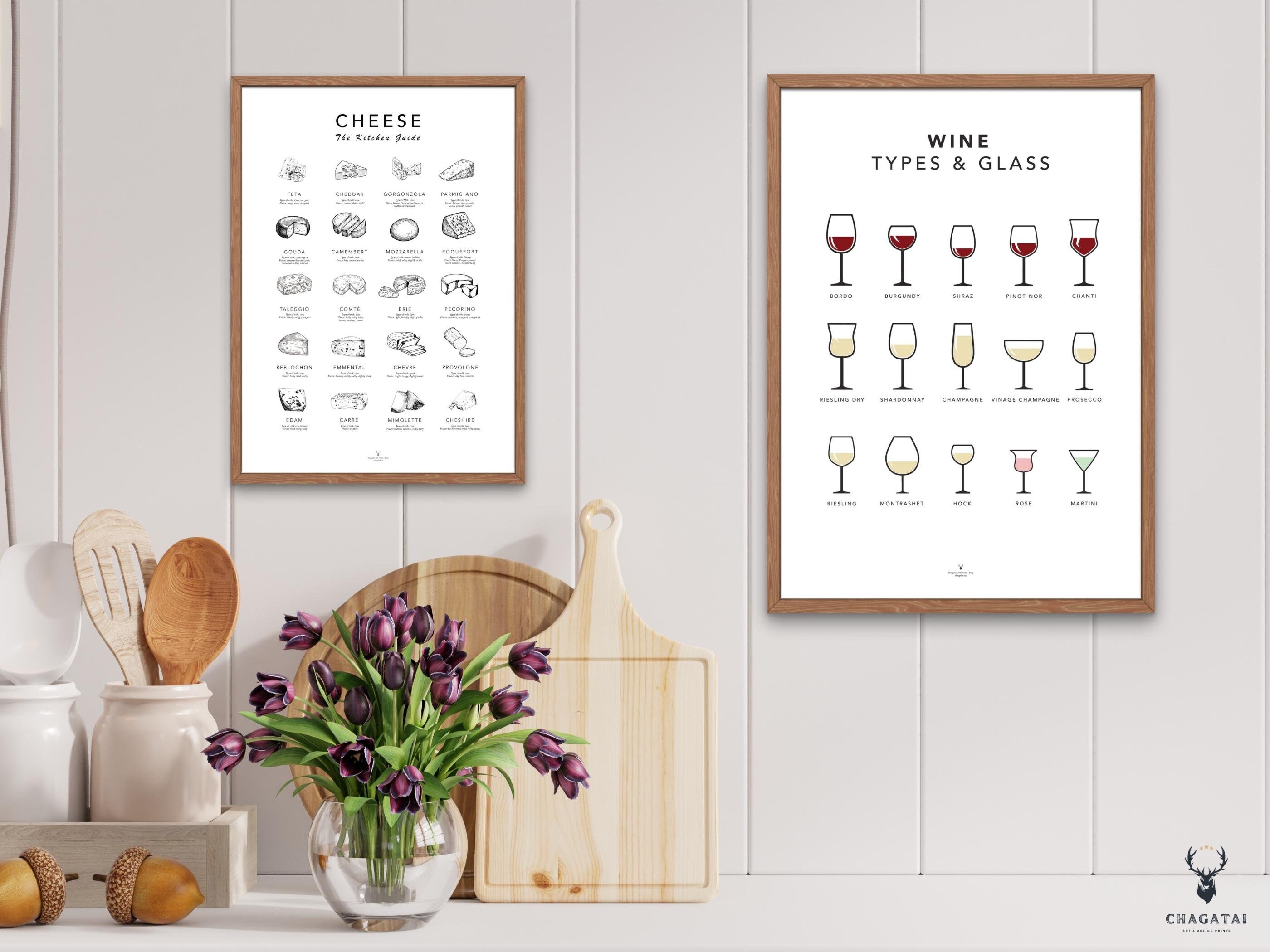 Wine Guide Poster Print Types of Wine & Glasses Print Kitchen Wall Art ...