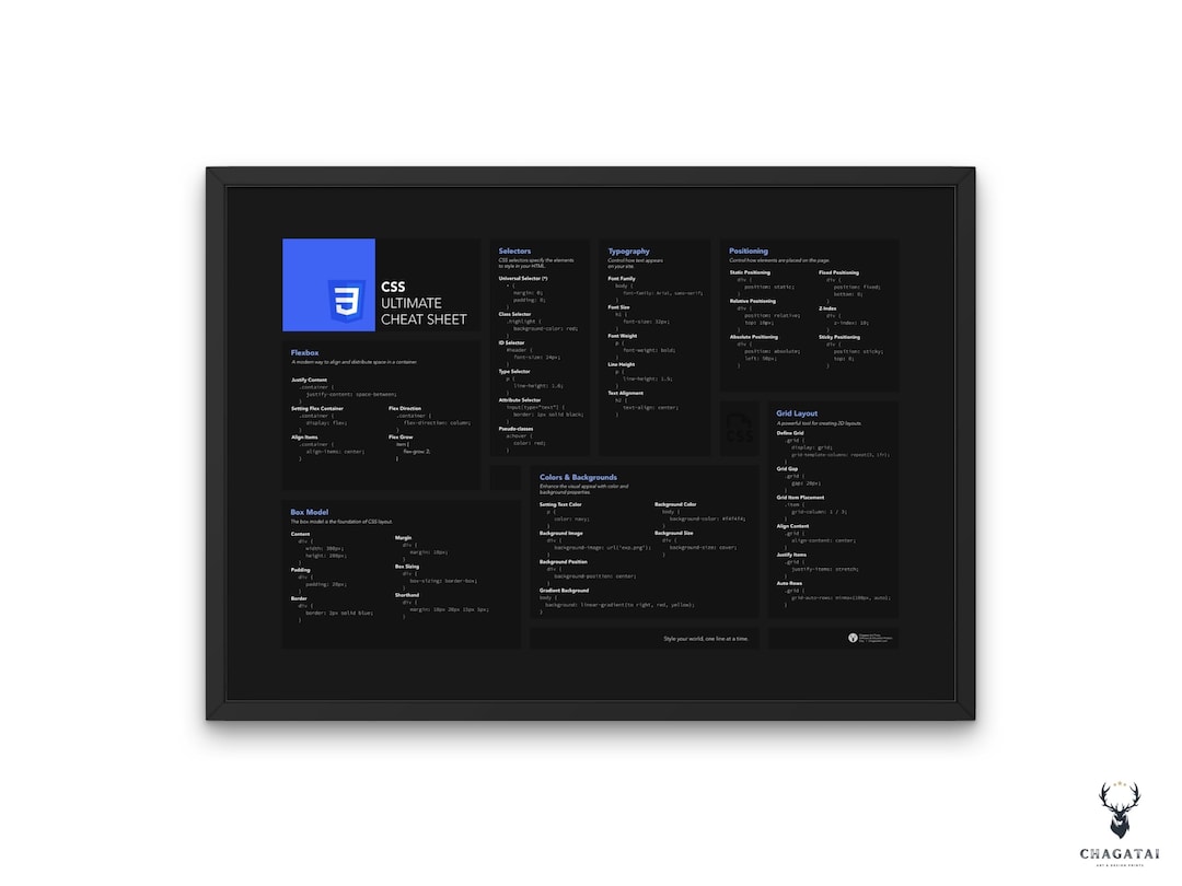 CSS Cheat Sheet Horizontal Poster Css Learning Programming CSS ...